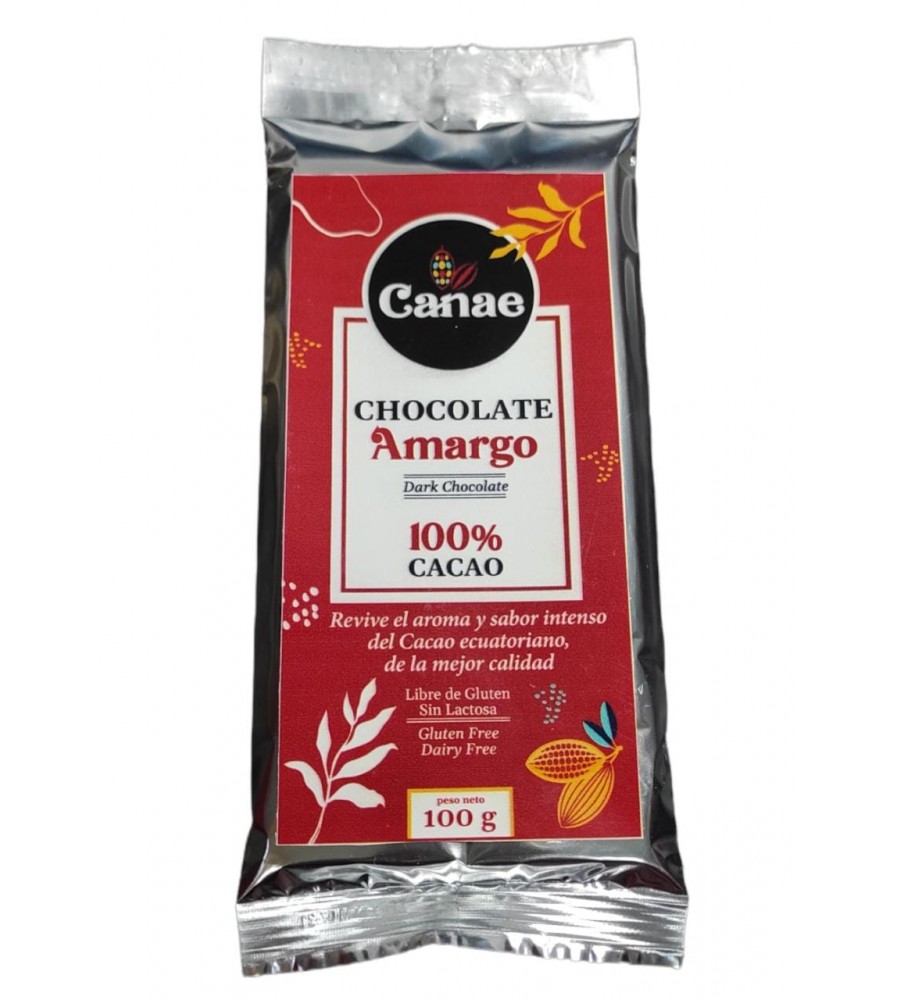 BARRA DE CHOCOLATE AMARGO 100 % CACAO CANAE 100 GR